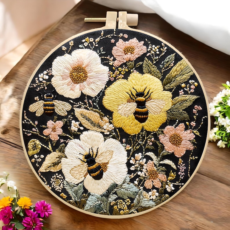 Floral Bee Embroidery Kit: DIY Needlepoint Craft (15cm) - Etsy
