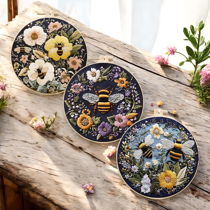 Floral Bee Embroidery Kit: DIY Needlepoint Craft (15cm) - Etsy