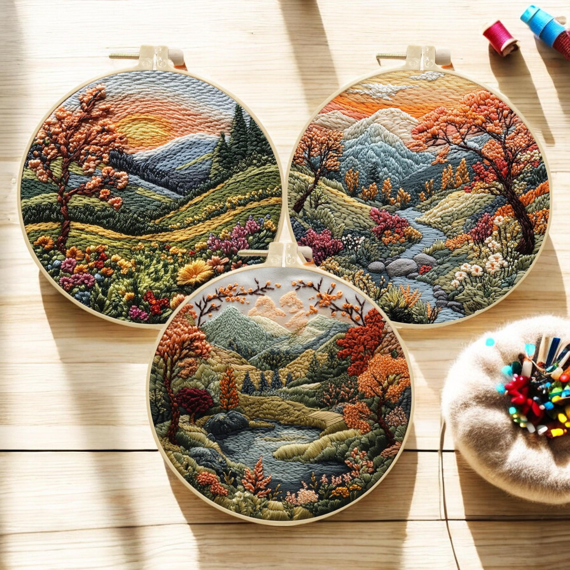 Landscape Embroidery Kit: DIY Needlepoint Craft, Rural Scene (15cm) - Etsy