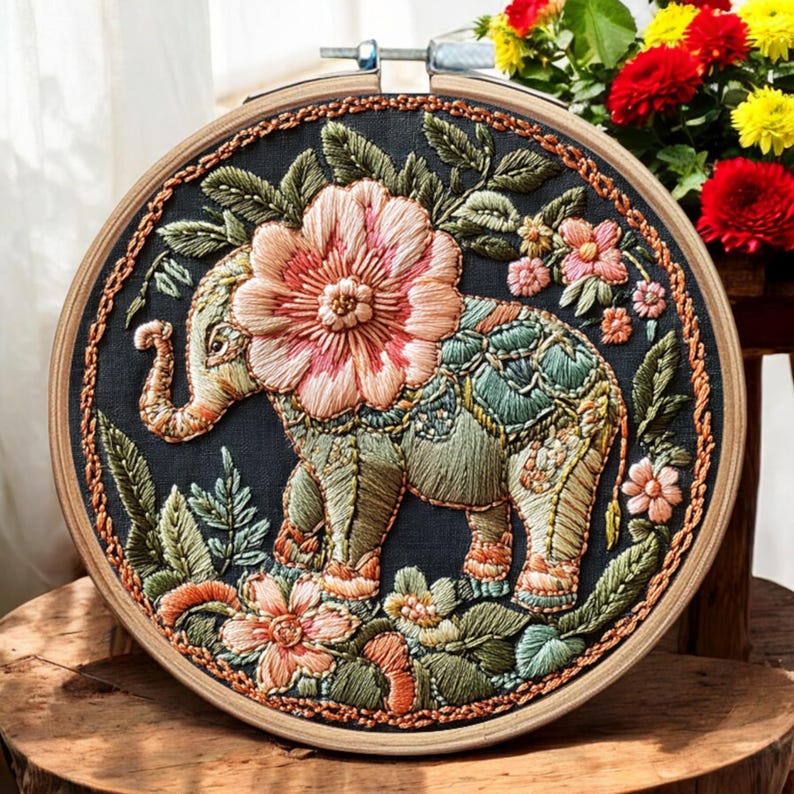 Elephant Embroidery Kit: Floral DIY Craft (15cm) - Etsy