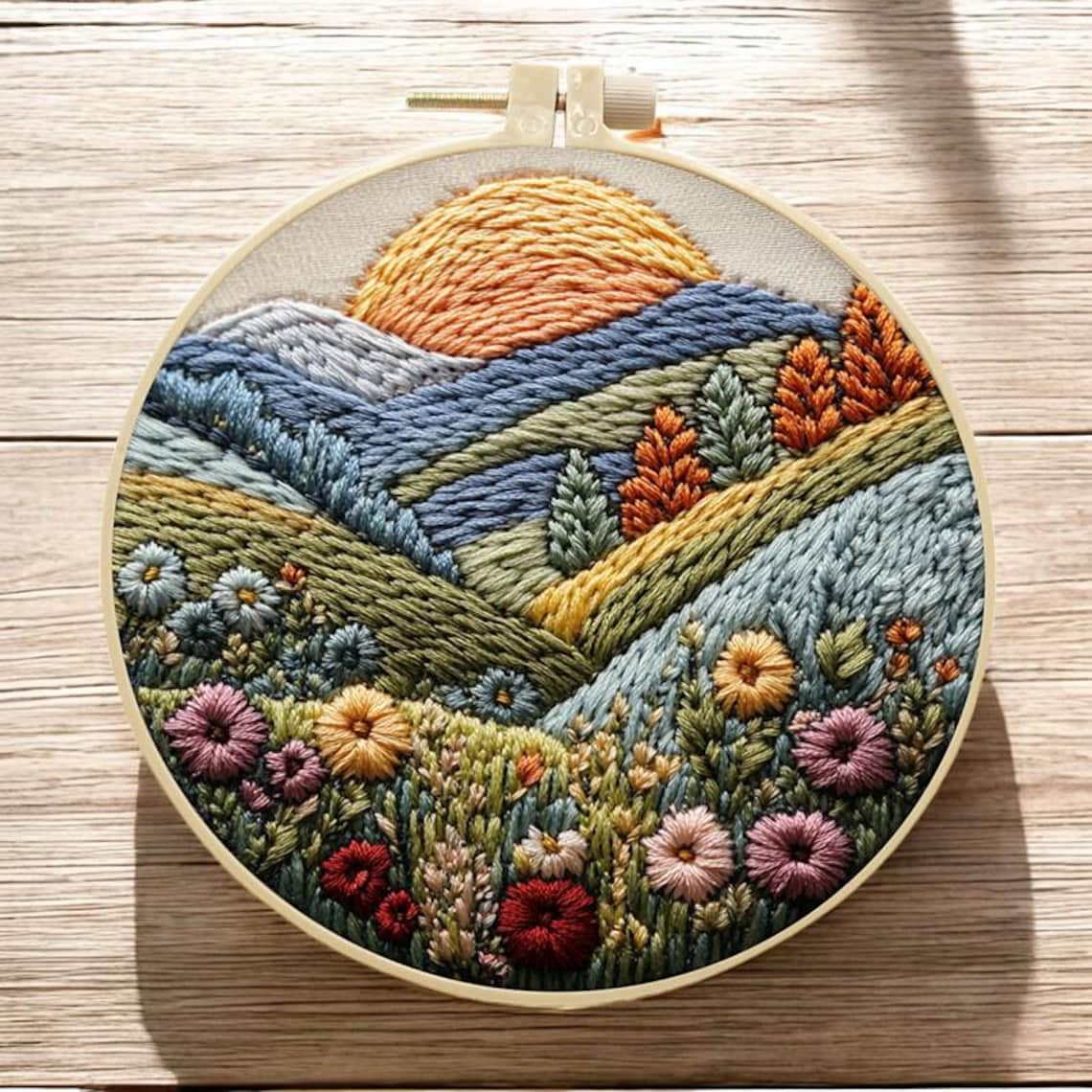 Landscape Embroidery Kit: DIY Needlepoint Craft, Rural Scene (15cm) - Etsy