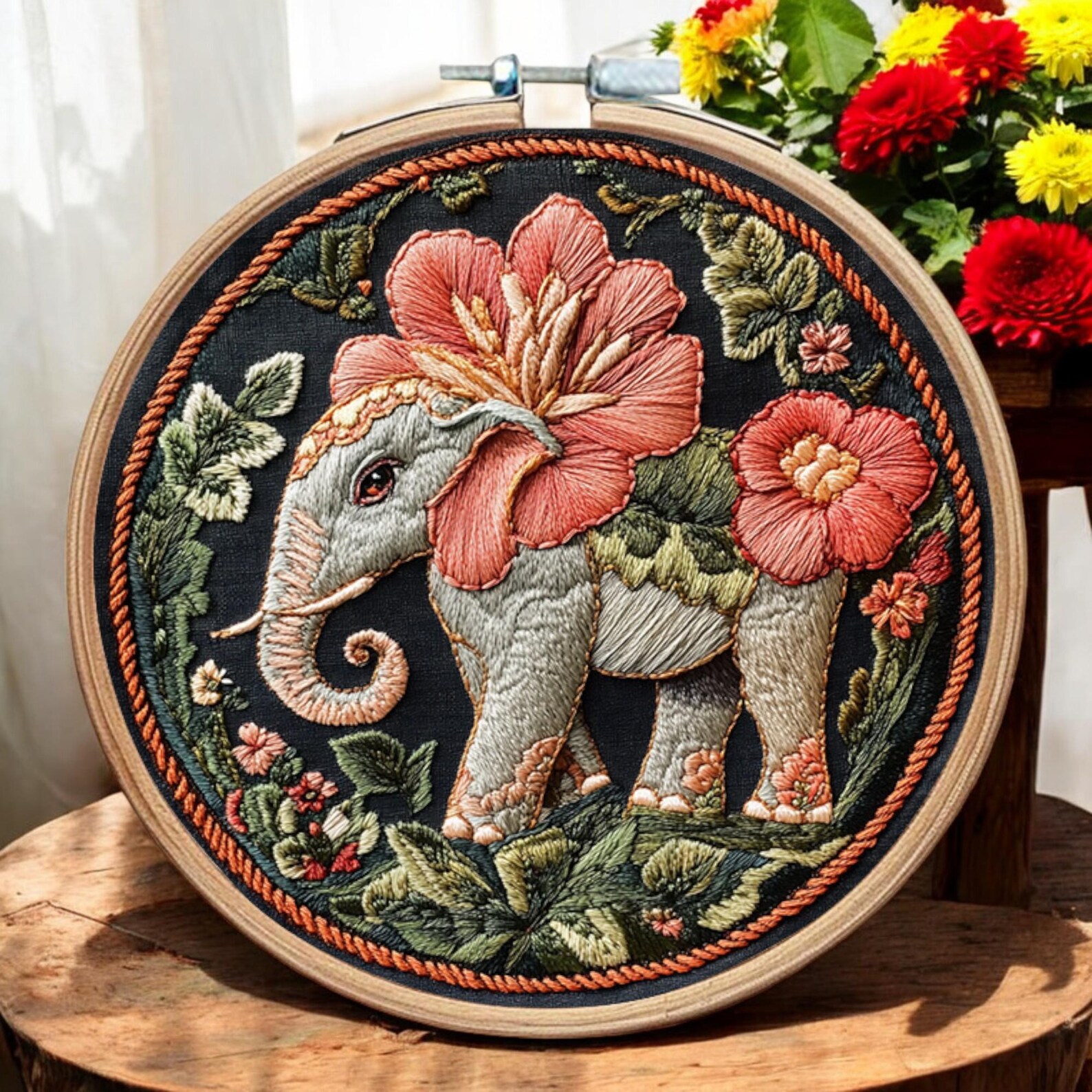 Elephant Embroidery Kit: Floral DIY Craft (15cm) - Etsy