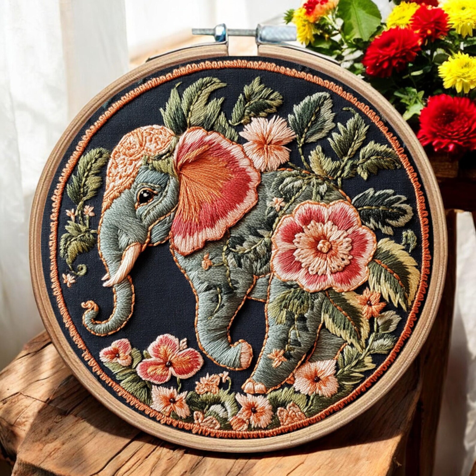 Elephant Embroidery Kit: Floral DIY Craft (15cm) - Etsy