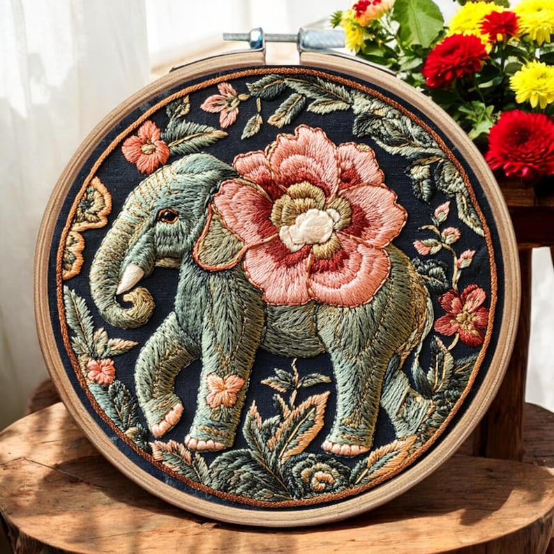 Elephant Embroidery Kit: Floral DIY Craft (15cm) - Etsy