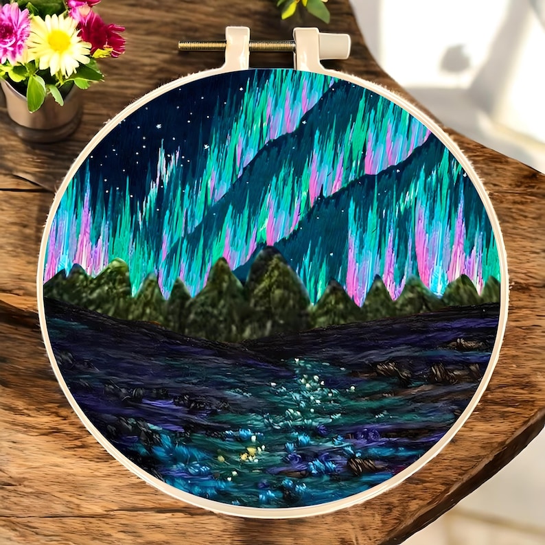 Northern Lights Embroidery Kit: DIY Needlepoint Craft (15cm) - Etsy