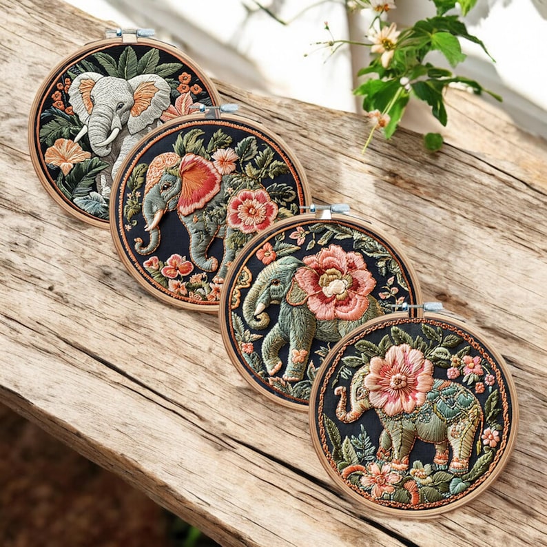 Elephant Embroidery Kit: Floral DIY Craft (15cm) - Etsy
