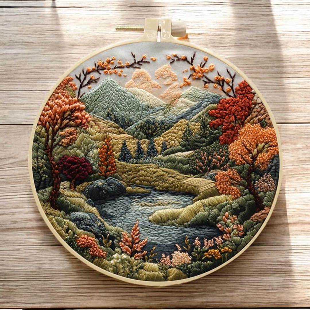 Landscape Embroidery Kit: DIY Needlepoint Craft, Rural Scene (15cm) - Etsy
