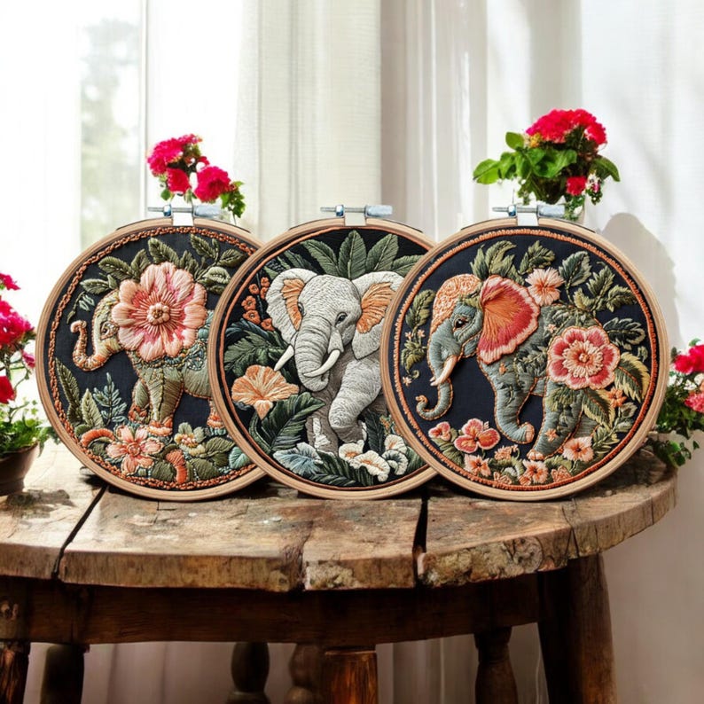 Elephant Embroidery Kit: Floral DIY Craft (15cm) - Etsy