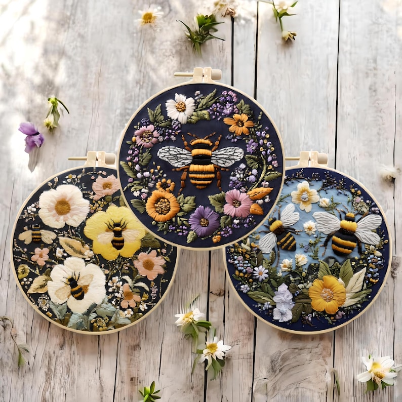 Floral Bee Embroidery Kit: DIY Needlepoint Craft (15cm) - Etsy