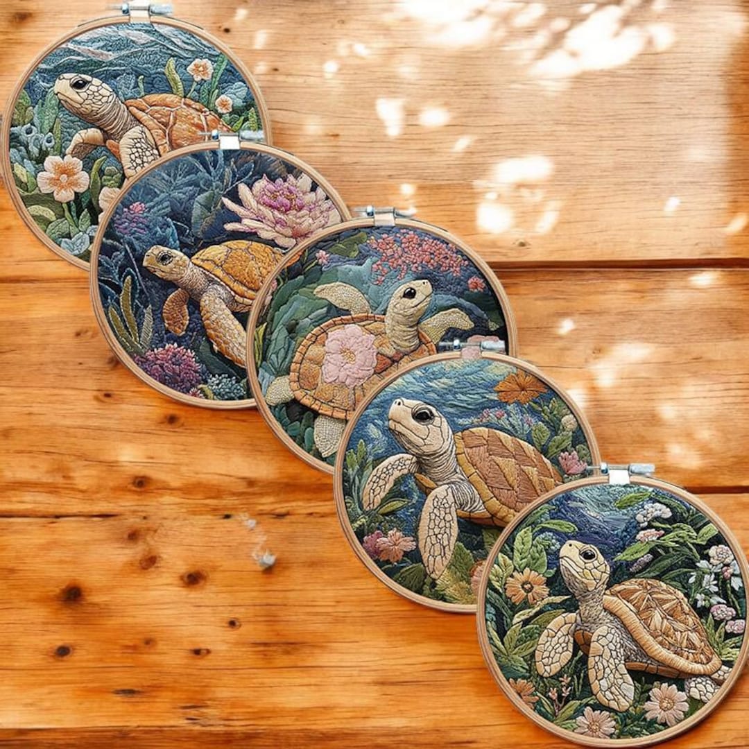 Ocean Garden Sea Turtle Embroidery Kit | Embroidery Pattern | Cross ...