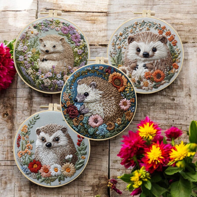 Woodland Hedgehogs Embroidery Kit | Embroidery Pattern | Cross Stitch ...