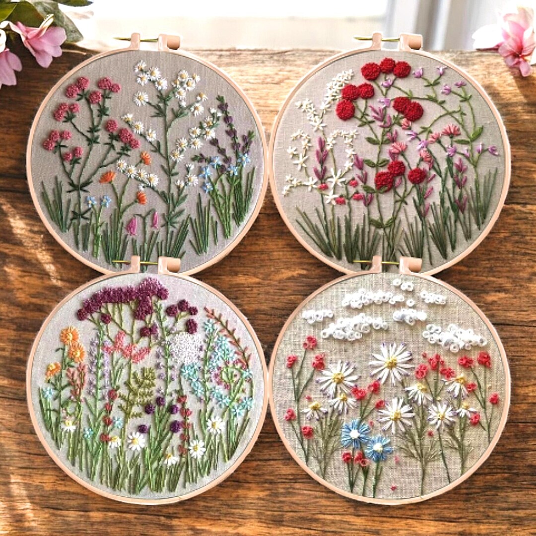 Wildflower Embroidery Starter Kit: DIY Needlepoint Craft (20cm) - Etsy
