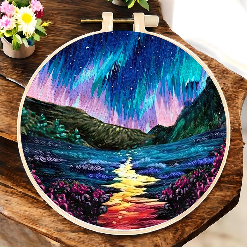 Northern Lights Embroidery Kit: DIY Needlepoint Craft (15cm) - Etsy