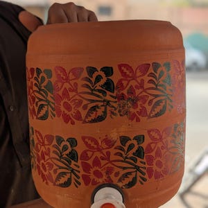 Handmade Clay Water Cooler: Hand-painted Floral Design, Antique Style ...