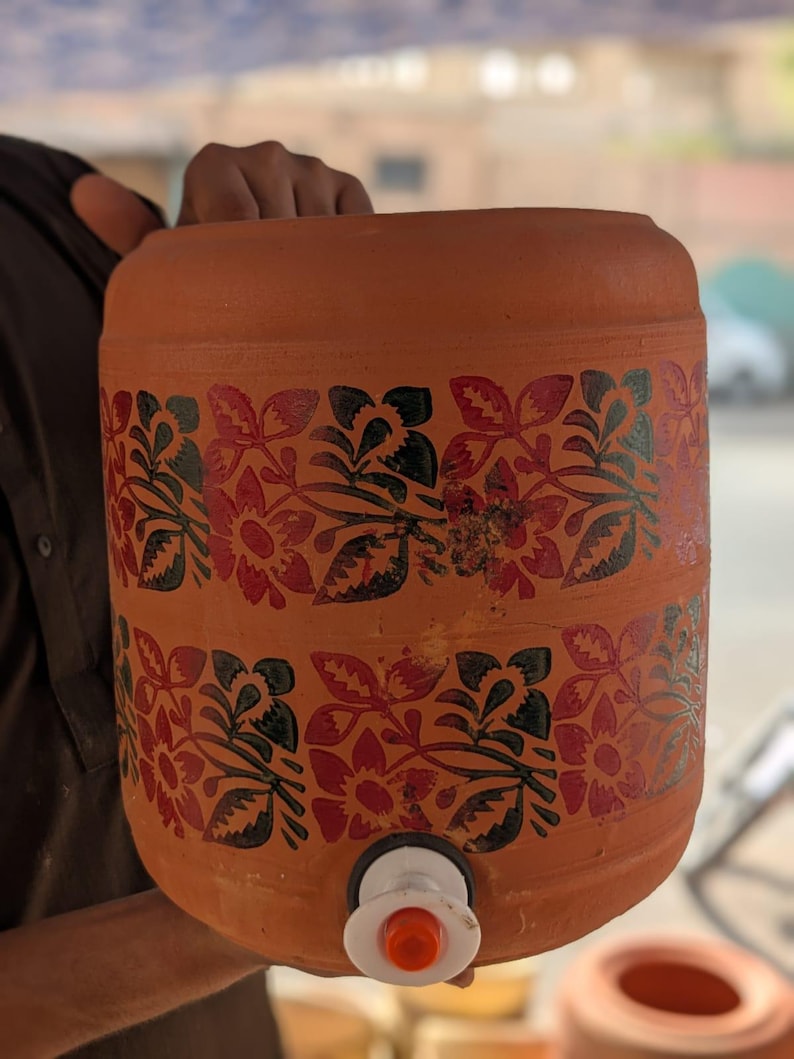 Handmade Clay Water Cooler: Hand-painted Floral Design, Antique Style ...