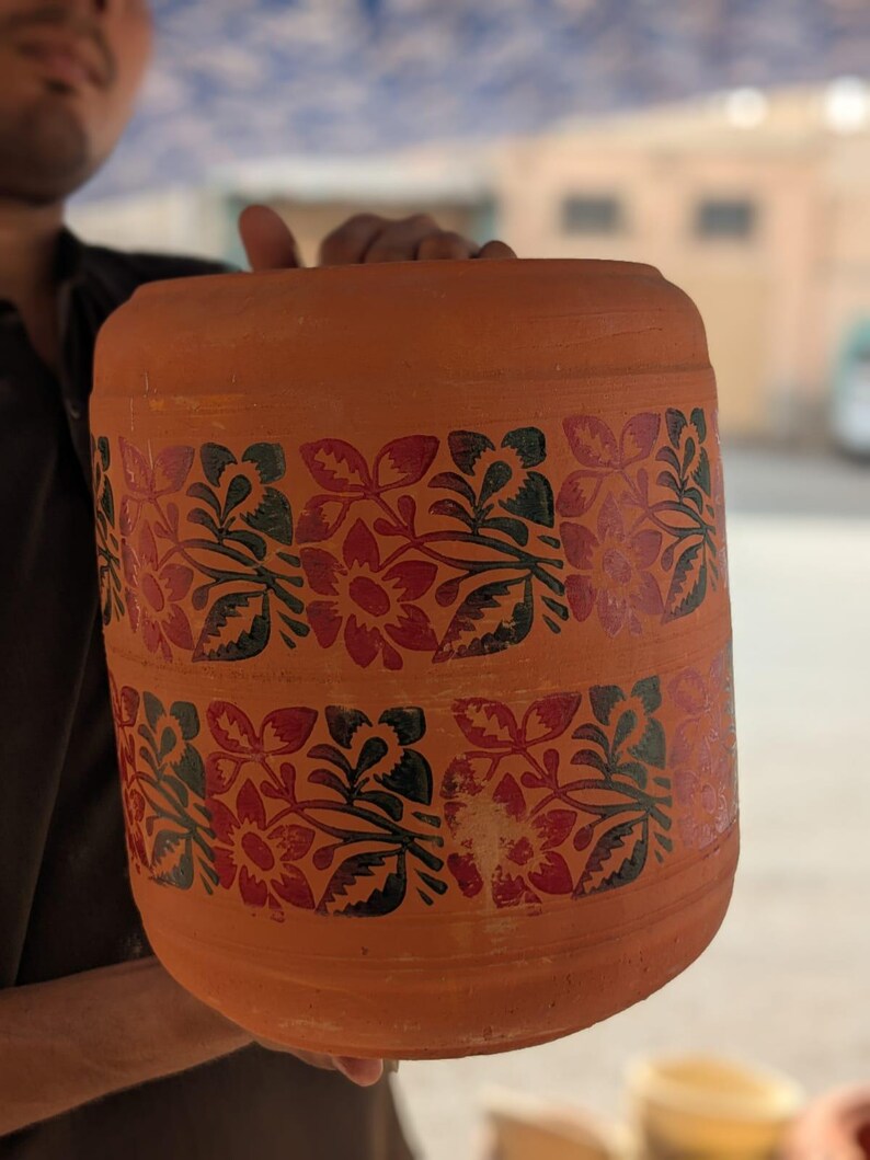 Handmade Clay Water Cooler: Hand-painted Floral Design, Antique Style ...