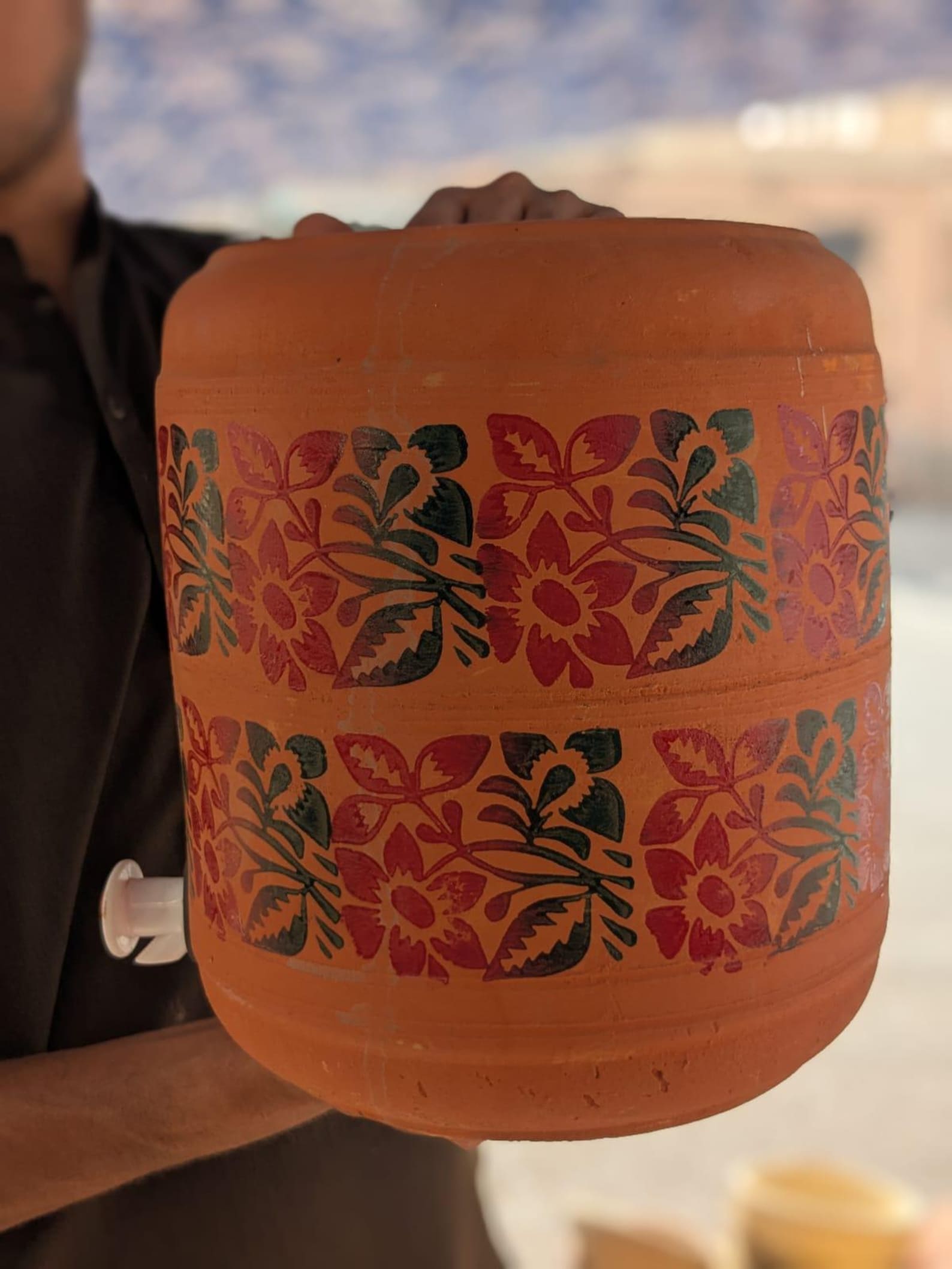 Handmade Clay Water Cooler: Hand-painted Floral Design, Antique Style ...