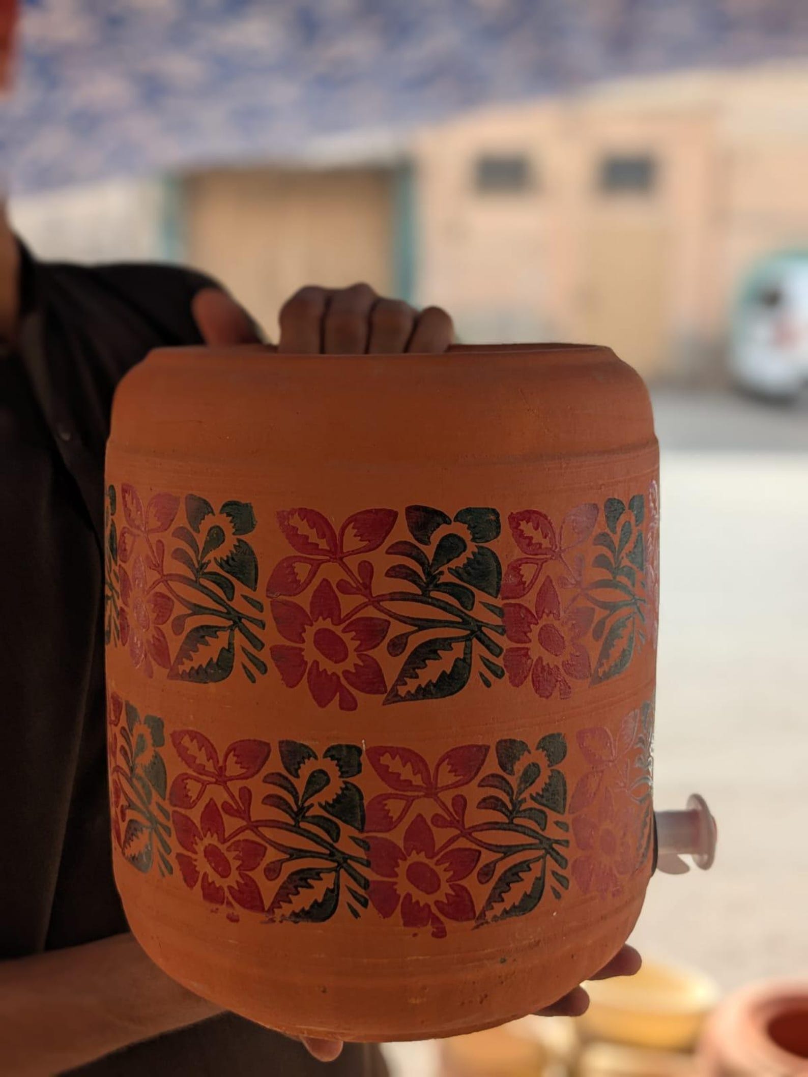 Handmade Clay Water Cooler: Hand-painted Floral Design, Antique Style ...