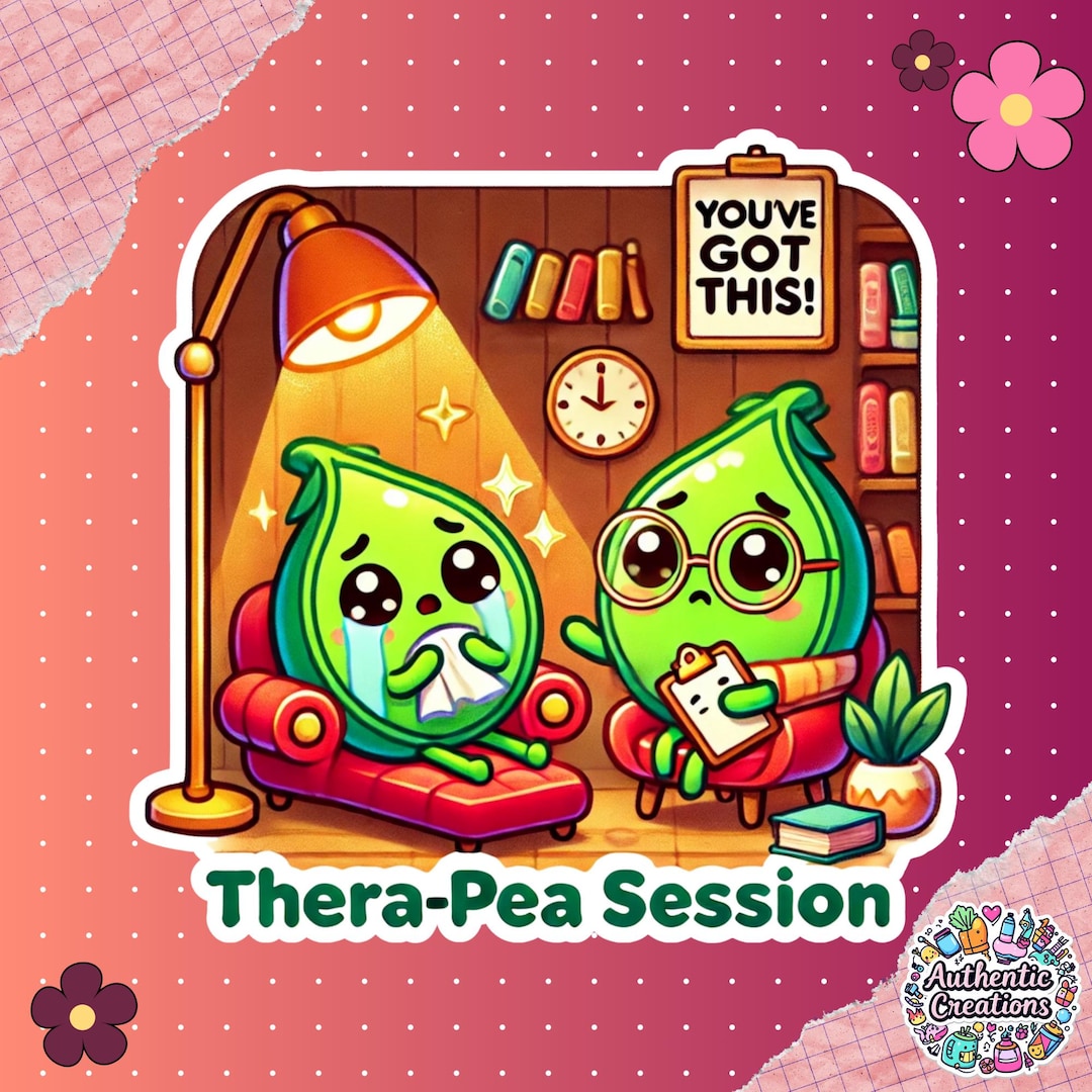 Thera-pea Session Sticker – Kawaii Mental Health Pun, Die Cut Vinyl - Etsy