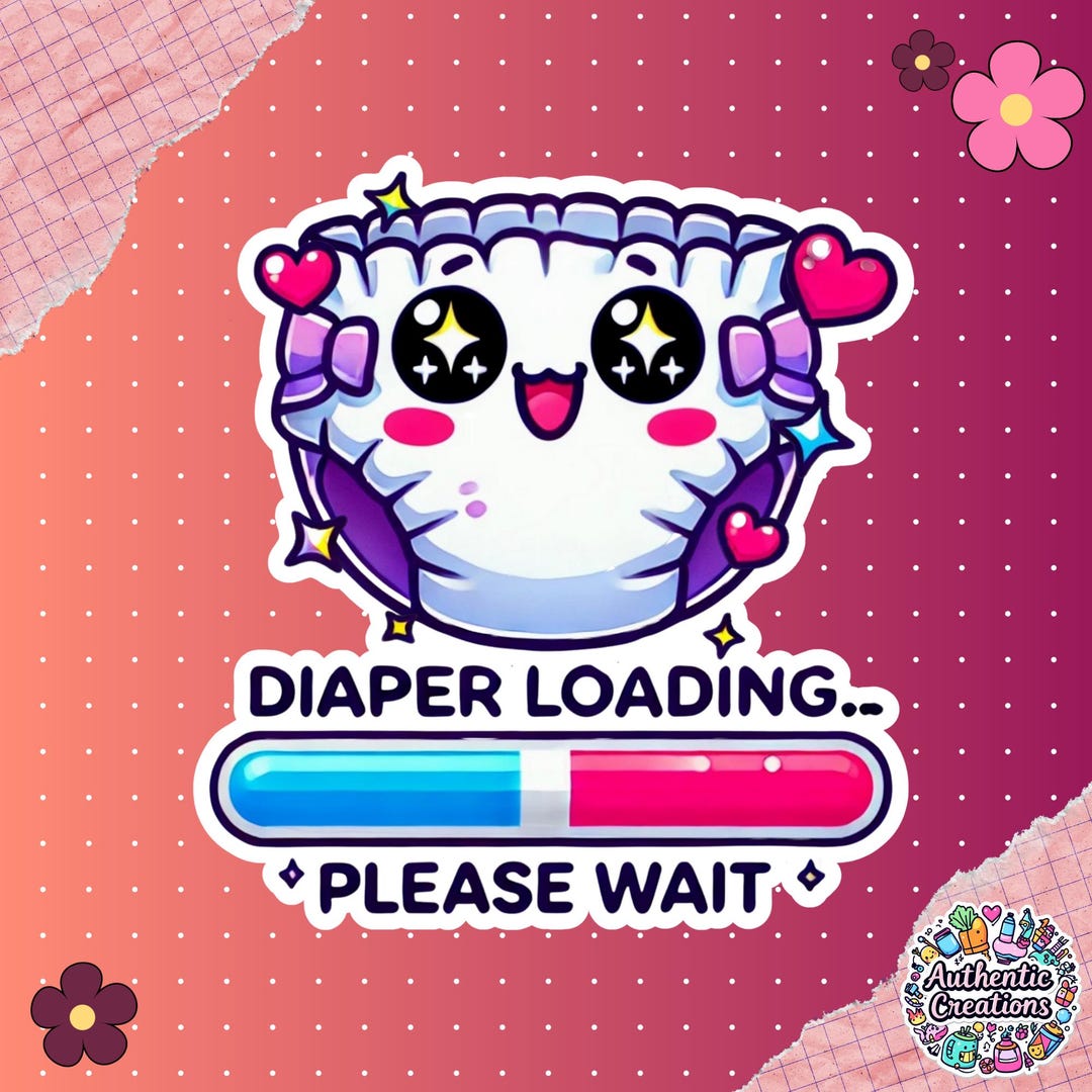 Cute Baby Shower Sticker - Kawaii Diaper Loading Vinyl Sticker - New ...