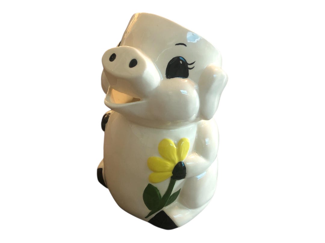 Vintage Pig Pitcher White Ceramic Yellow Flowers 1985 - Etsy