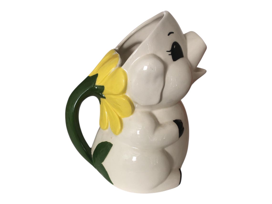 Vintage Pig Pitcher White Ceramic Yellow Flowers 1985 - Etsy