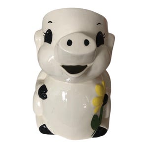 Vintage Pig Pitcher White Ceramic Yellow Flowers 1985 - Etsy