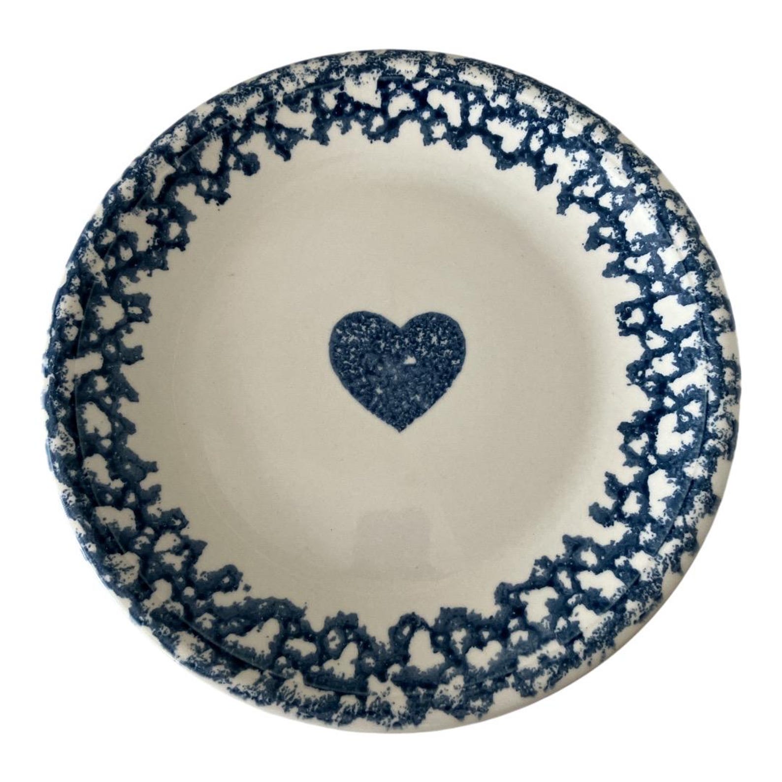3 Vintage Folk Craft Dinner Plates Hearts Blue Sponge 10 1/4 by ...