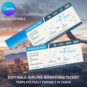 Editable Boarding Pass Template | Personalized Airline Ticket ...