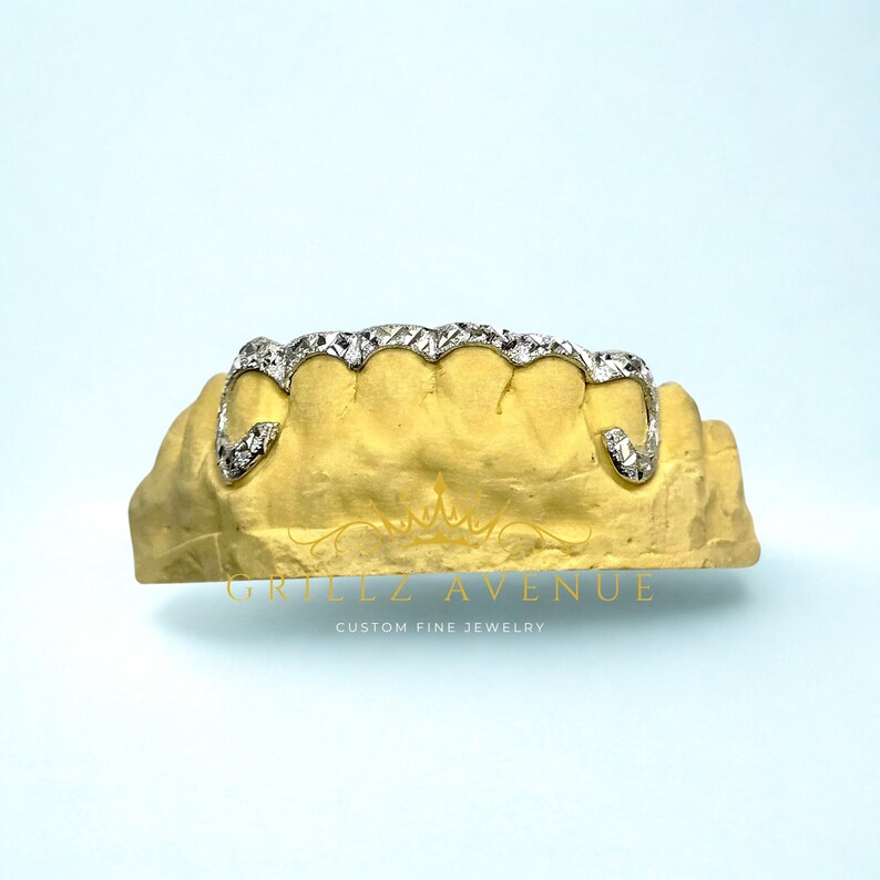 Custom FIT Grillz Curved Front Bar With Diamond Dust (925 Sterling ...