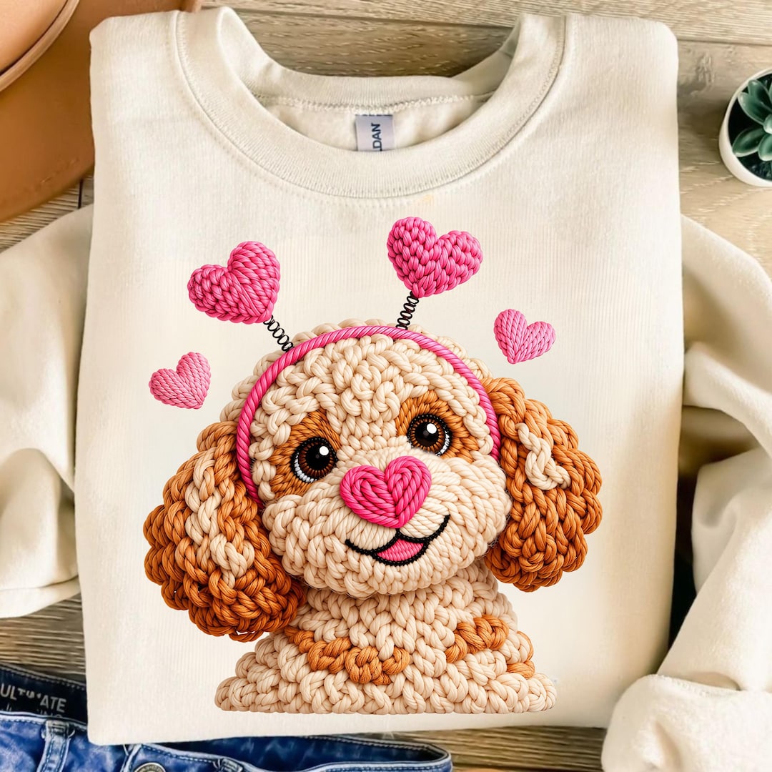 Goldendoodle Valentine PNG, Faux Yarn Dog With Heart, Pink Puppy ...