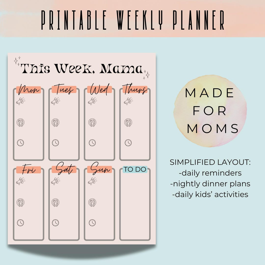 Printable Weekly Planner for Mamas | Simple Family Schedule, Dinner ...