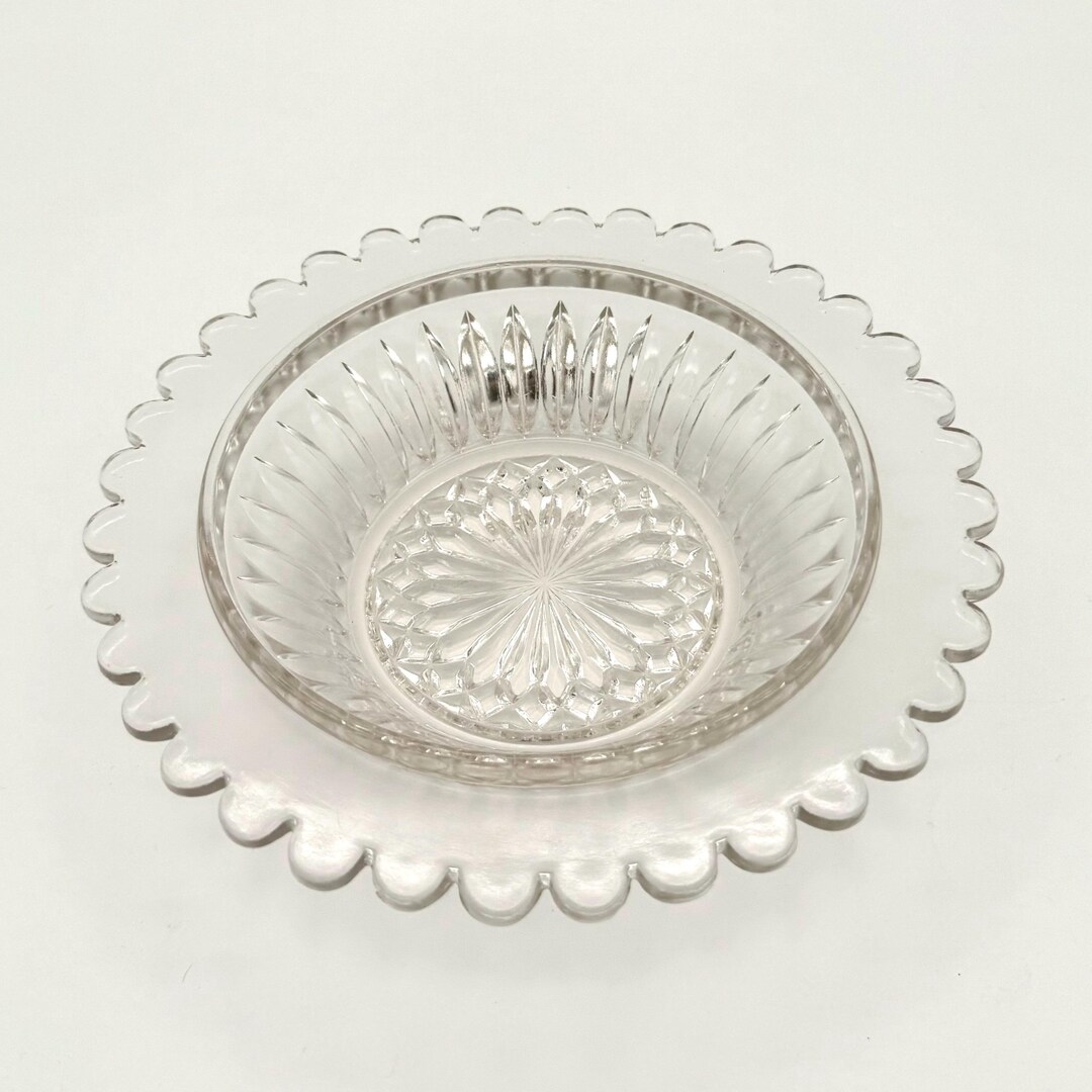 Vintage Scalloped Edge Glass Bowl | Mid-century Cut Glass Candy Dish - Etsy