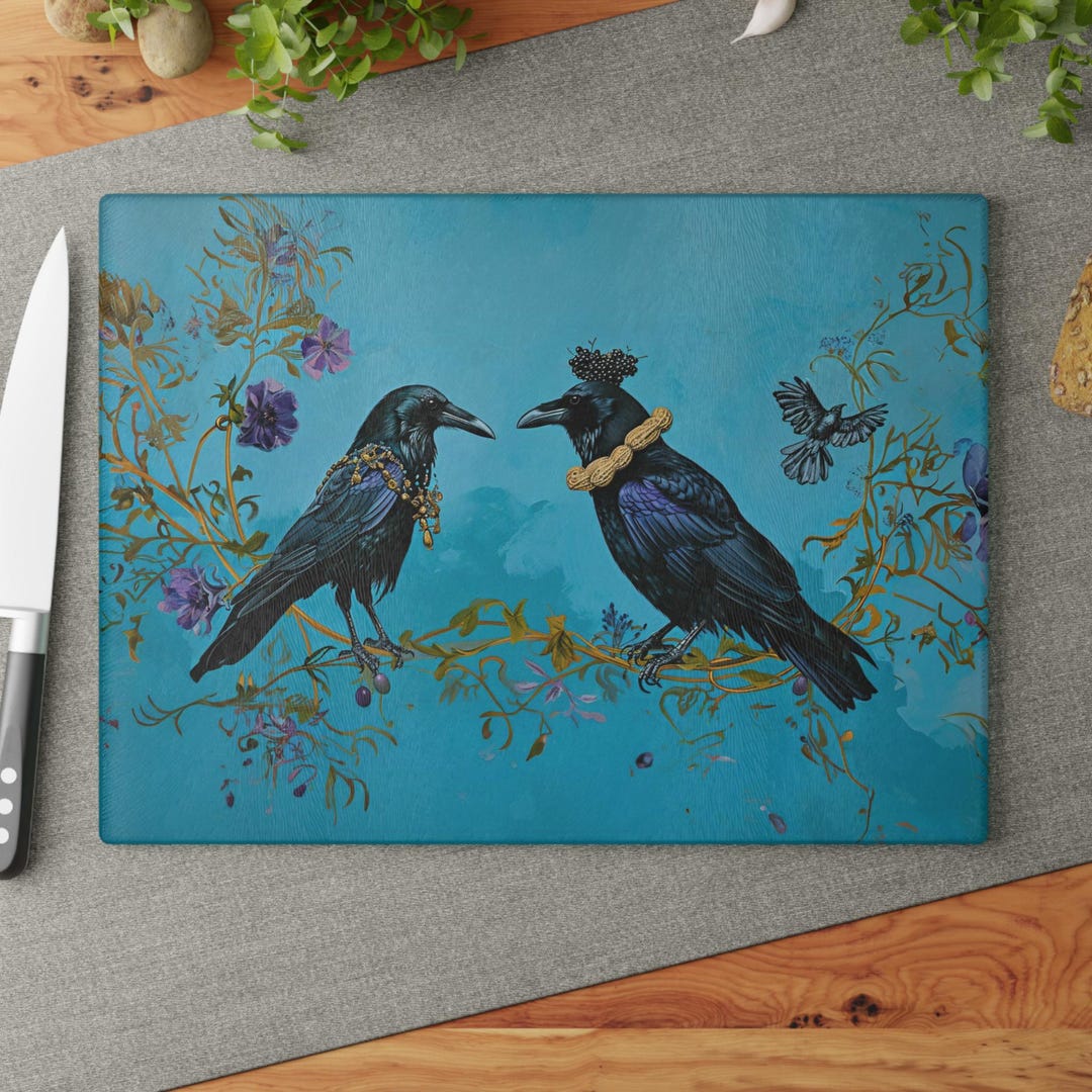 Cutting Board, Birds With Hats, Crow and Raven Art, Corvid Design ...