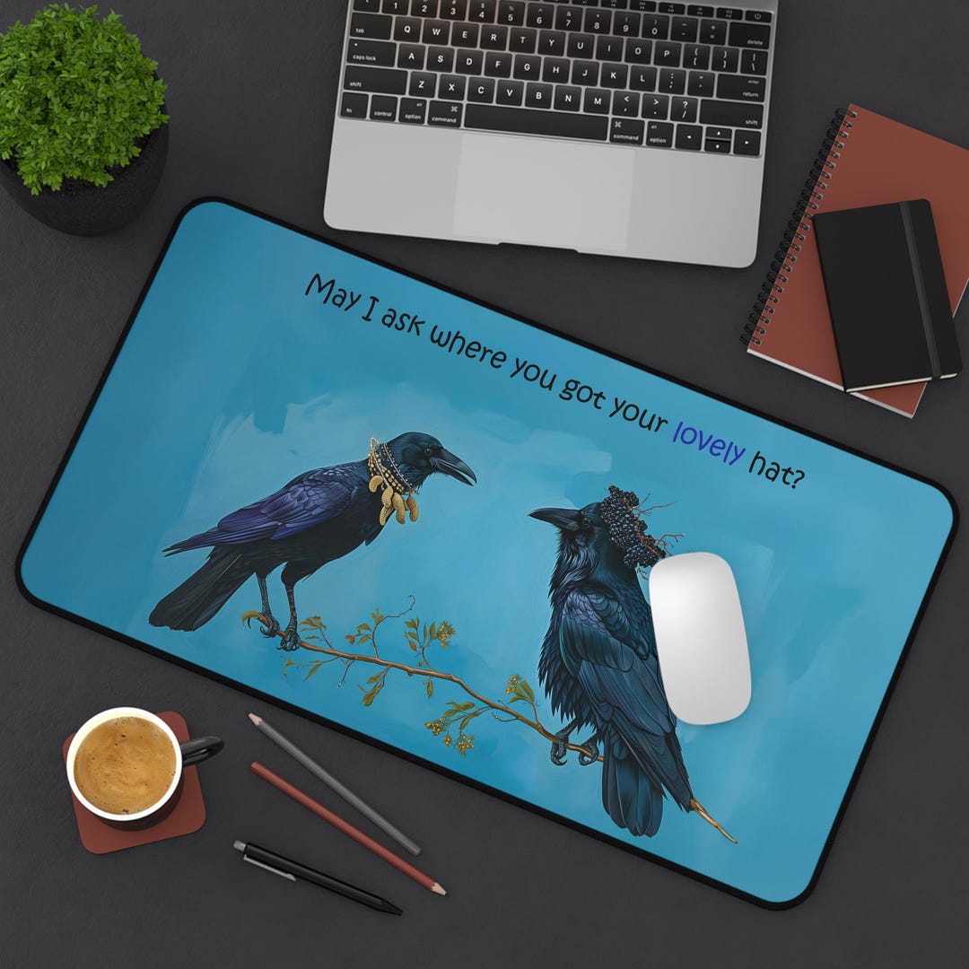 Raven and Crow Desk Mat: Whimsical Birds With Hats, Bird Lover Gift - Etsy