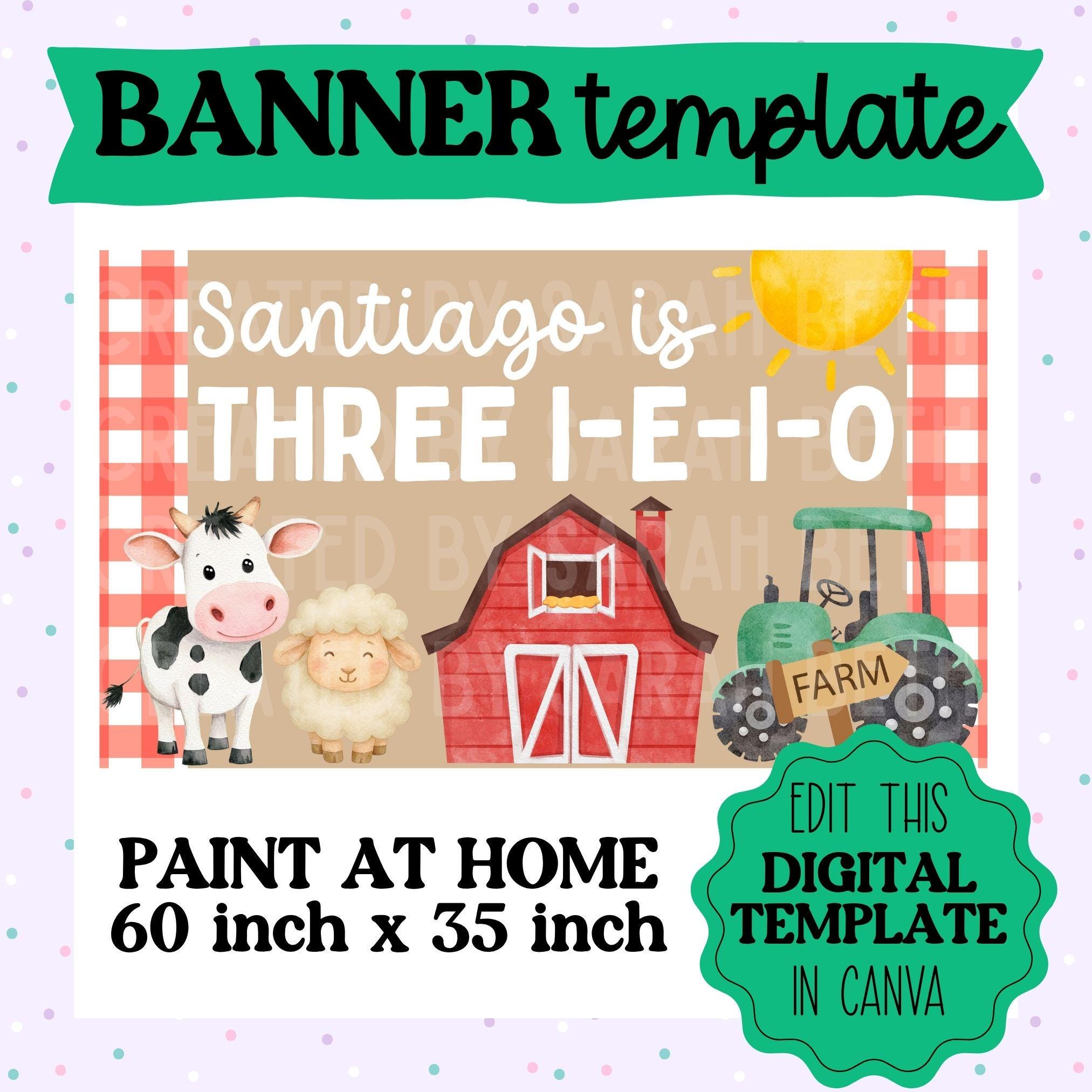 Farm Birthday Banner Template: Editable Canva Design (digital Download ...