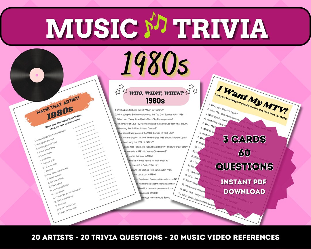 1980s Music Trivia Game: Gen X Party Quiz (PDF Download) - Etsy