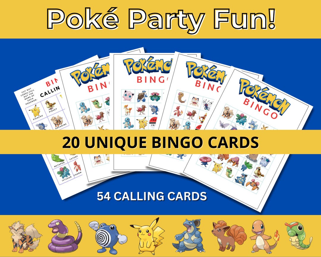 Poke Party Bingo Game: 20 Unique Cards (PDF Pattern) - Etsy UK