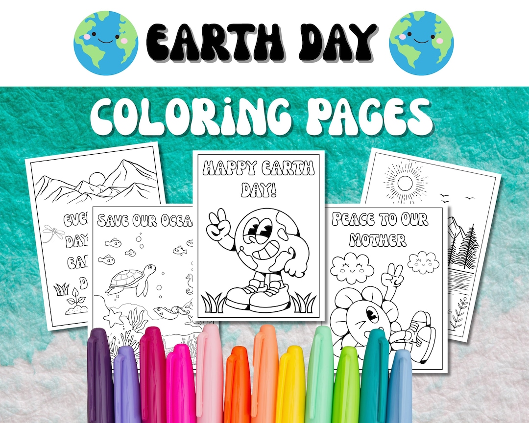 Retro Earth Day Coloring Pages: Kids Classroom Resource (PDF) - Etsy