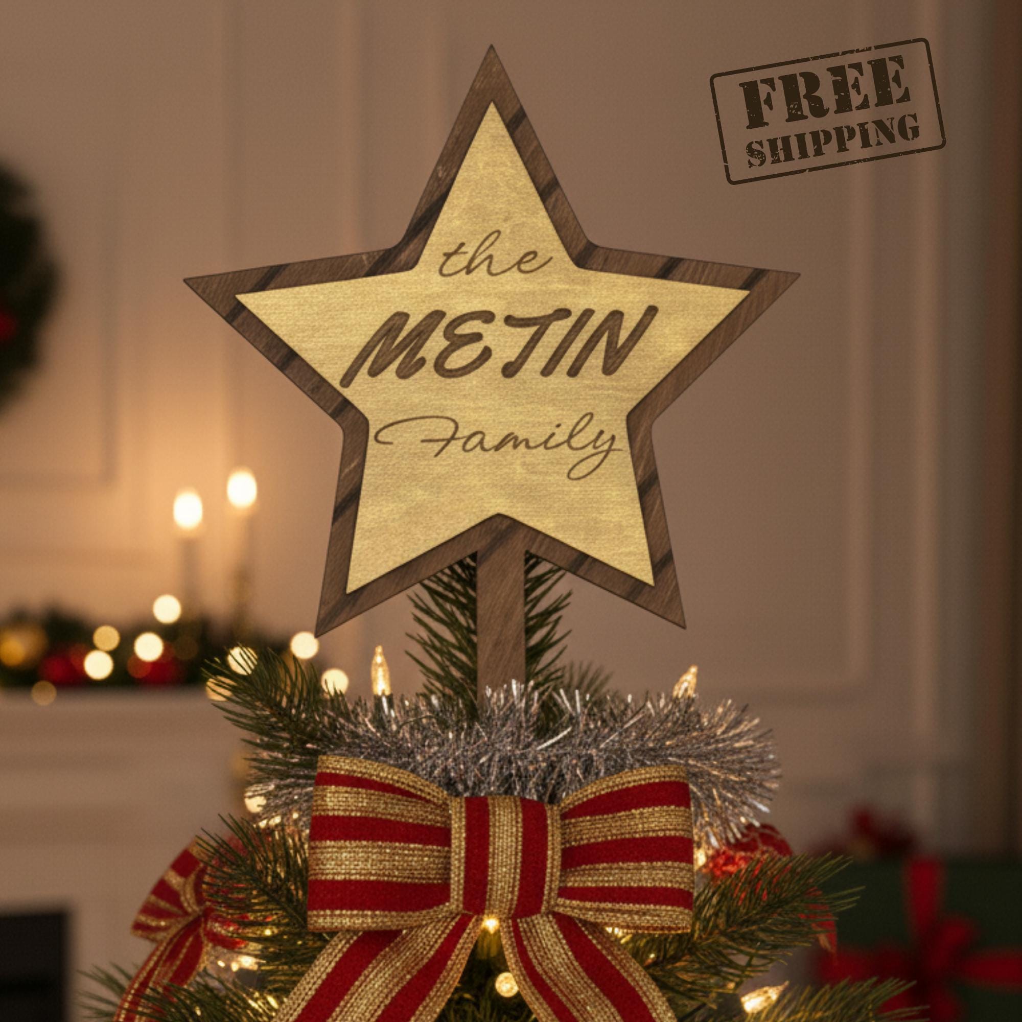 Personalized Wooden Star Tree Topper: Custom Family Name - Etsy