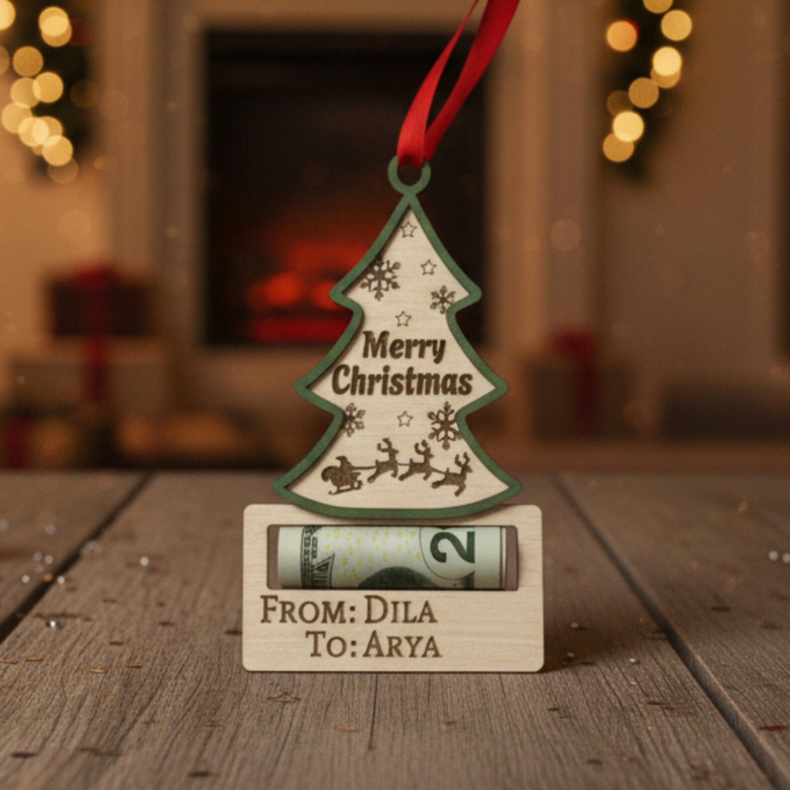 Personalized Wooden Christmas Money Holder Ornament: Tree Cash Slot - Etsy