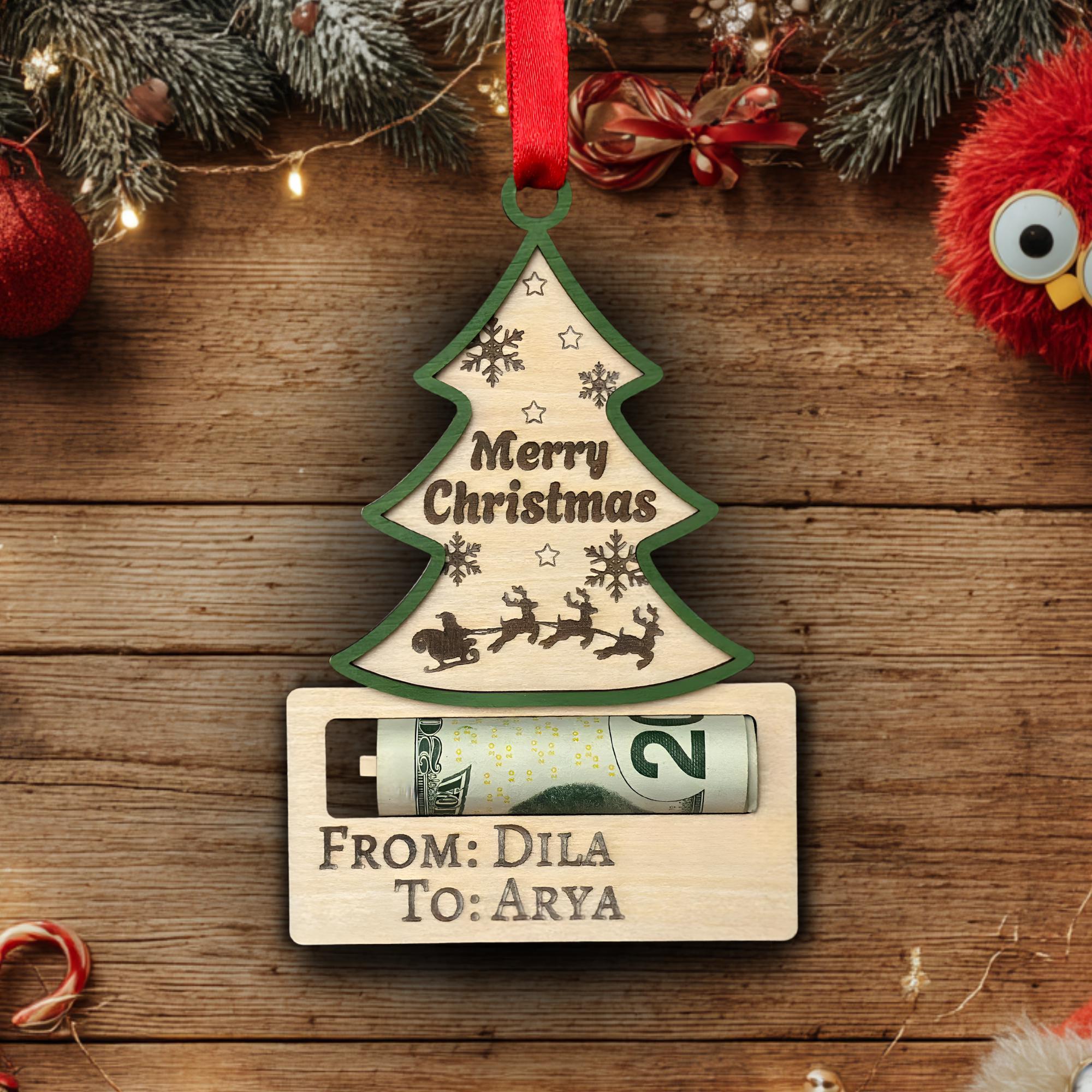 Personalized Wooden Christmas Money Holder Ornament: Tree Cash Slot - Etsy