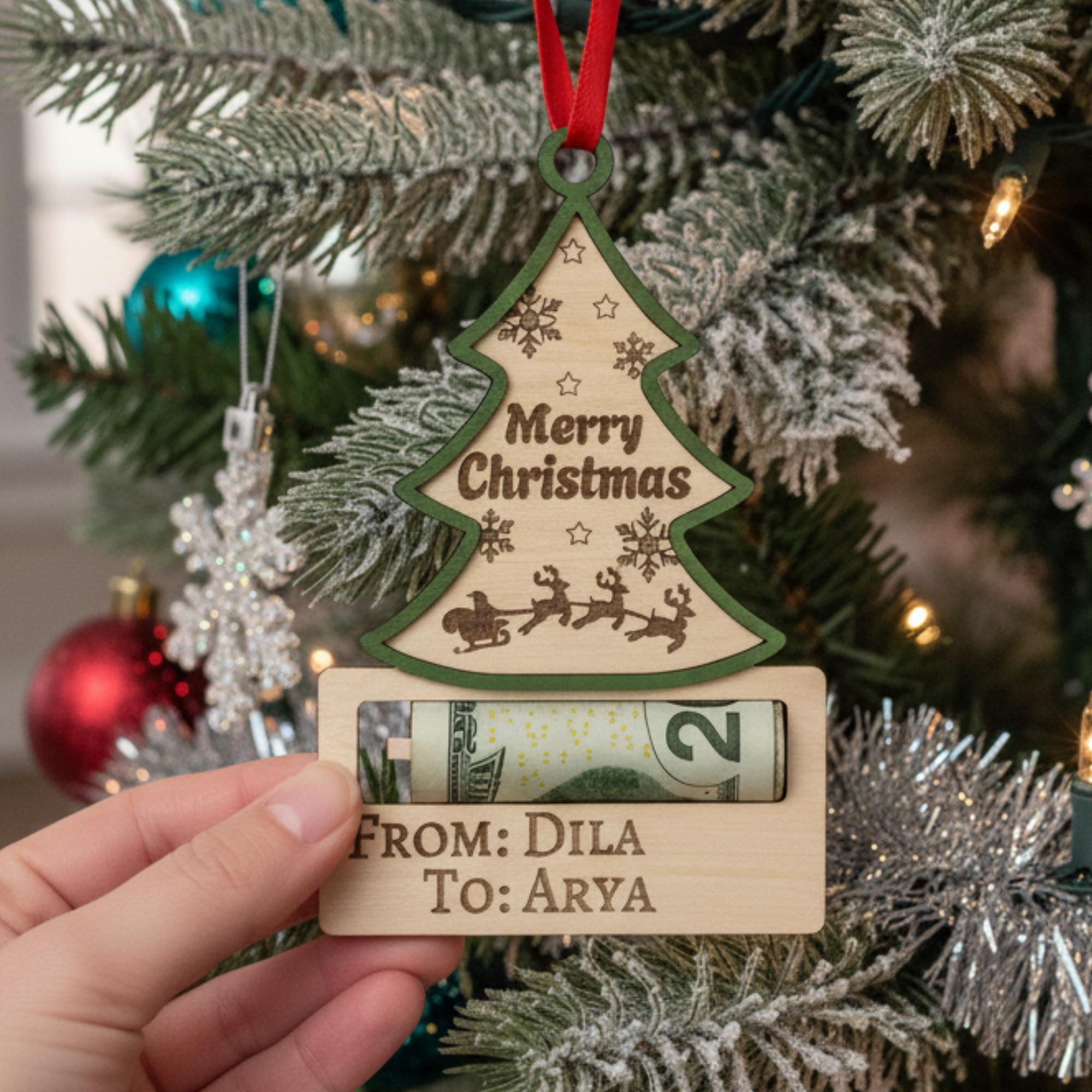 Personalized Wooden Christmas Money Holder Ornament: Tree Cash Slot - Etsy