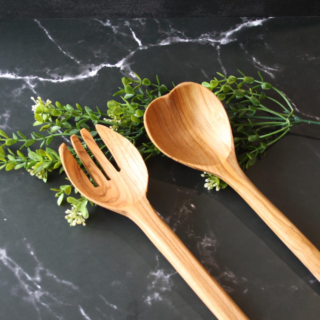 Personalized Olive Wood Salad Servers Set of 2, Wooden Salad Servers ...