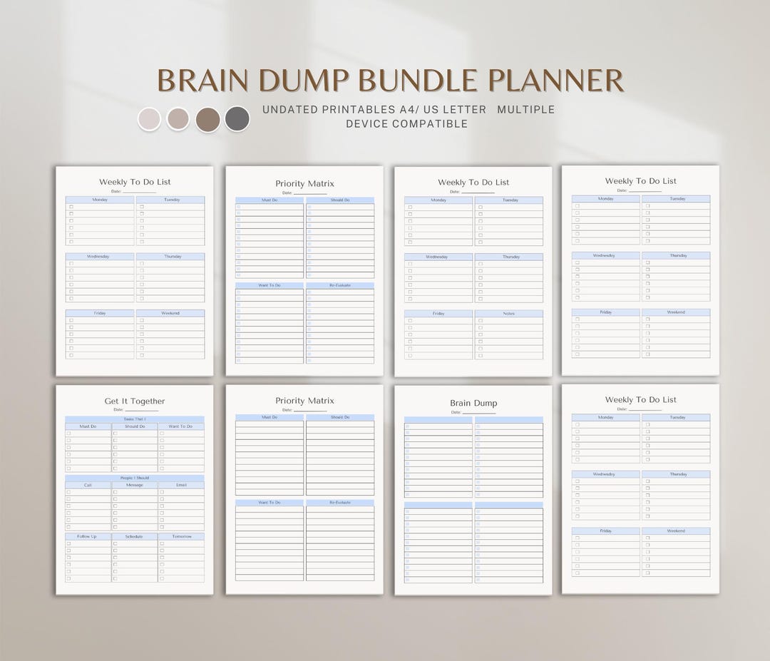 Brain Dump Bundle | Printable Brain Declutter Worksheets | Mental ...