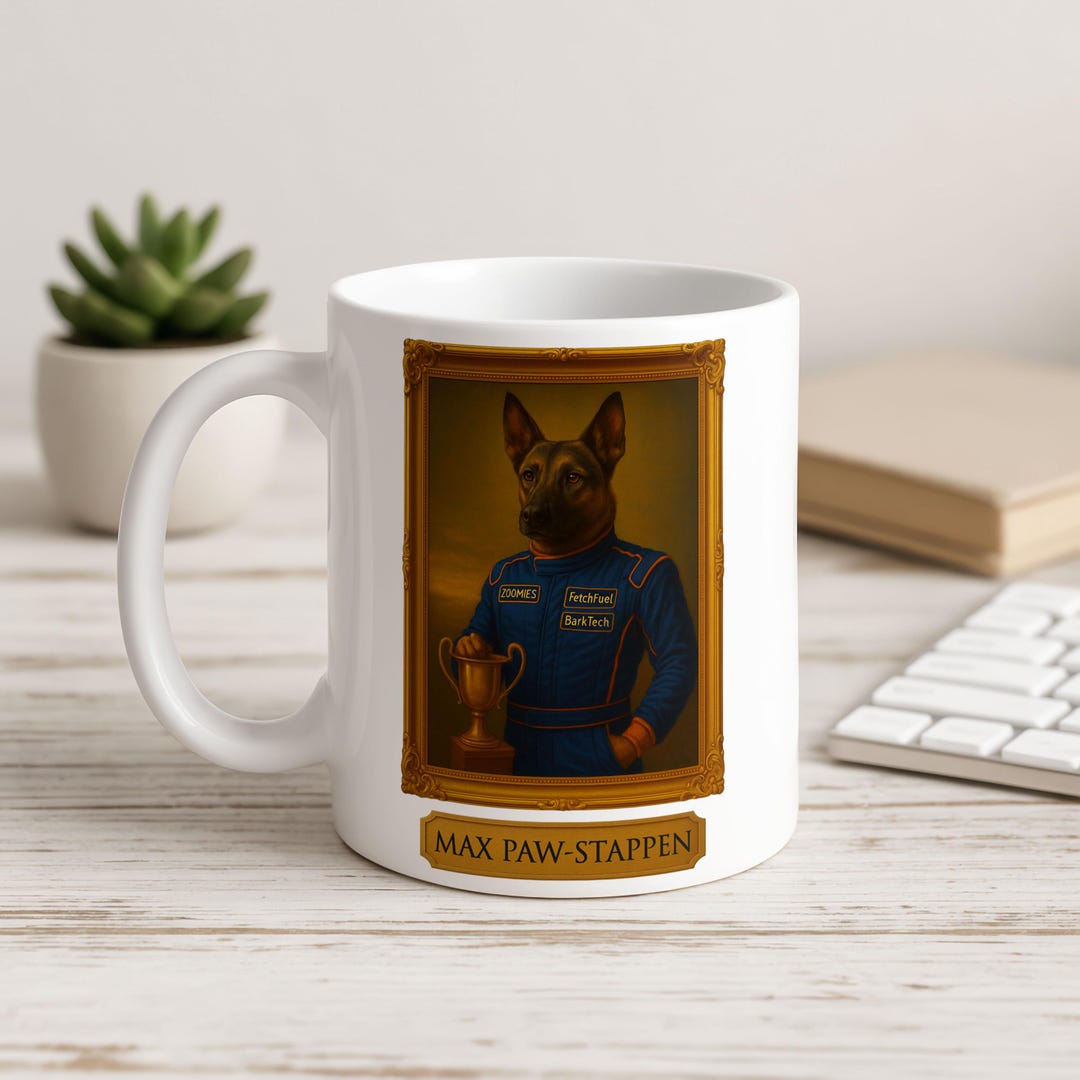 Max Paw-stappen Belgian Malinois Racing Dog Mug - Motorsport Parody ...
