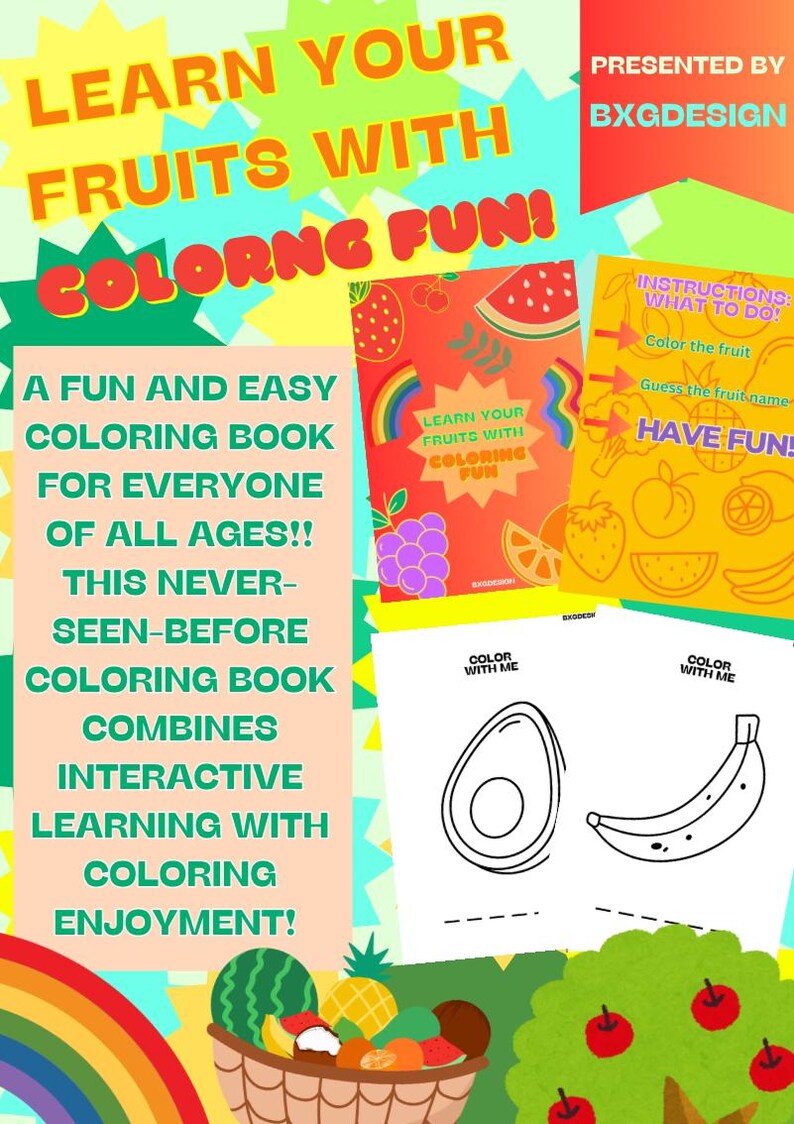 Learn Your Fruits With Coloring Fun: Coloring Book for Kids - Etsy