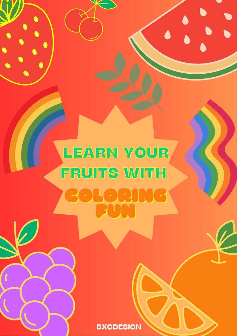 Learn Your Fruits With Coloring Fun: Coloring Book for Kids - Etsy