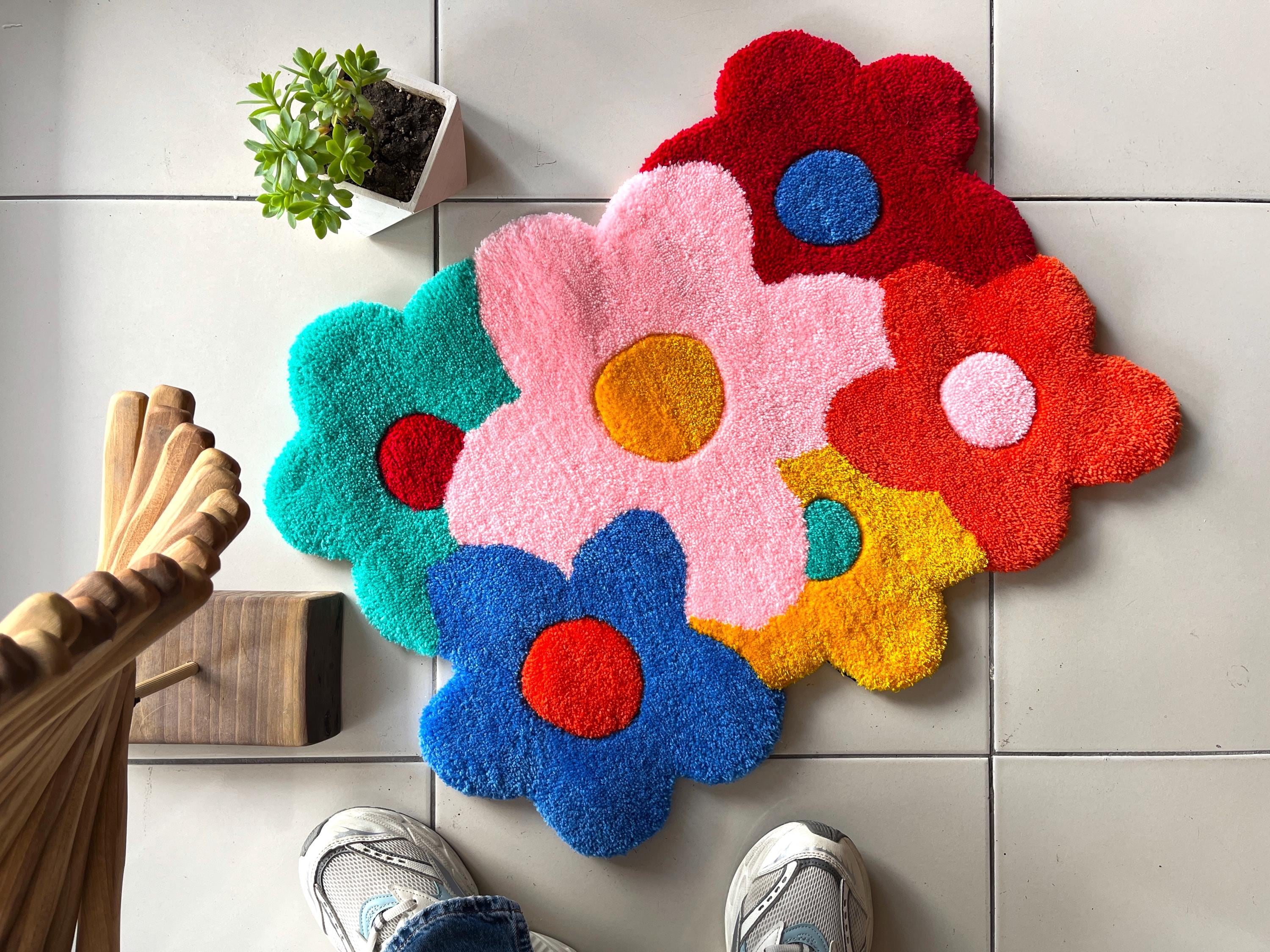 Colorful Flowers Tufted Rug / Custom Tufted Rug / Tufted Area Rug ...