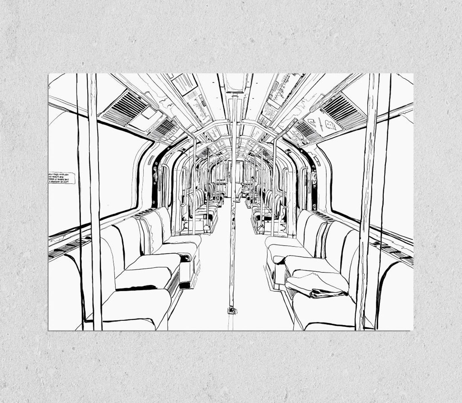 London Tube Car Drawing: Urban Transit Fine Art Print - Etsy